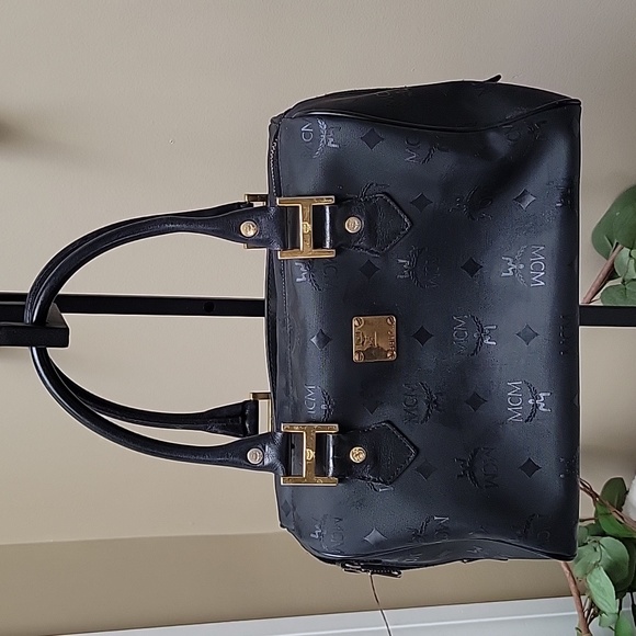 MCM | Bags | Auth Mcm Signature Monogram Medium Pvc Leather Boston Hand ...